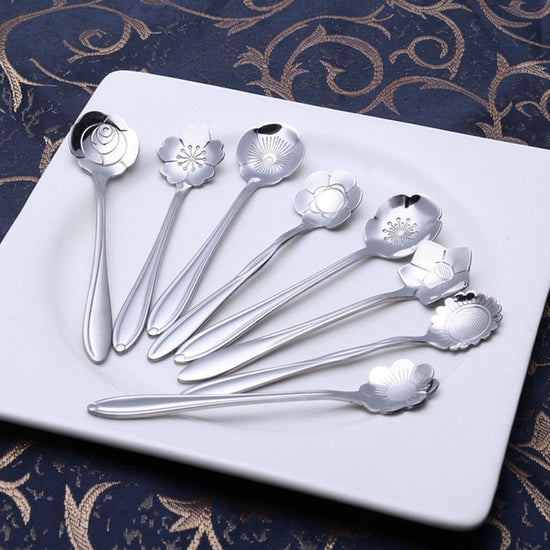ArtZ® 8-piece Stainless Steel Flower Teaspoon Set – ArtZMiami